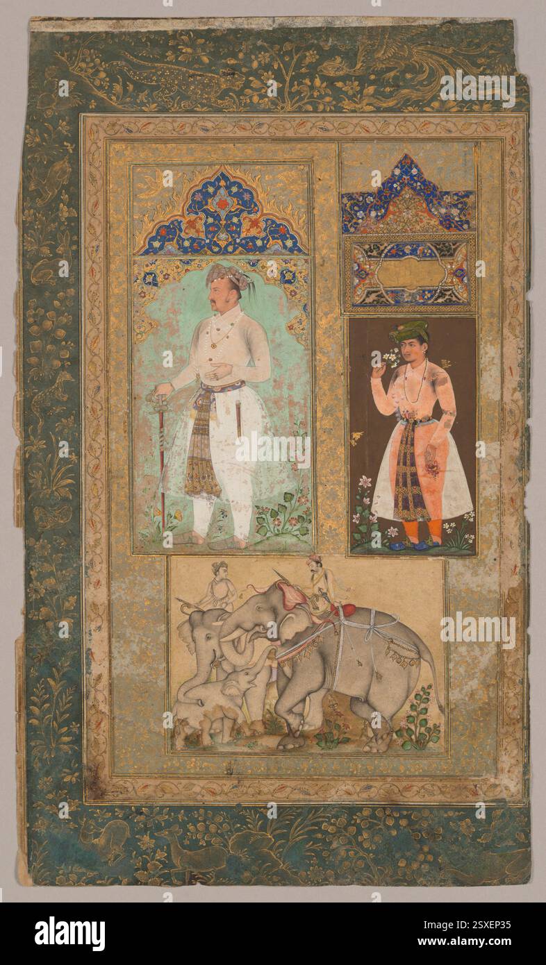 This 17th-century album folio includes a portrait of Emperor Jahangir ...