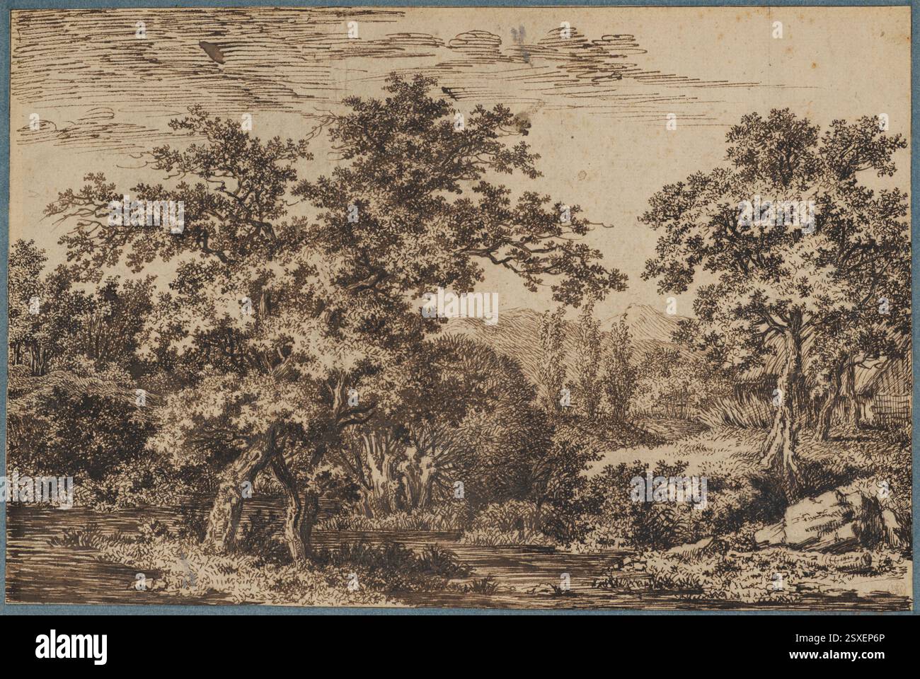 Landscape drawing by Carl Wilhelm Kolbe, circa 1793-1794, depicting a ...
