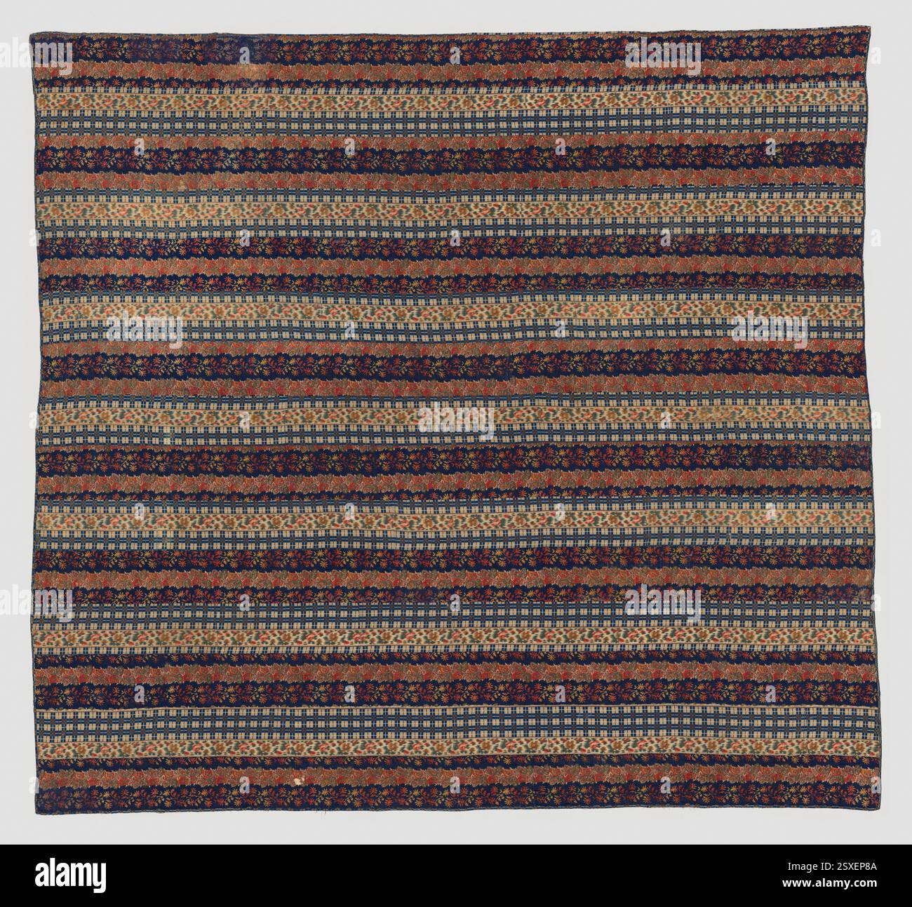 A 1860s English strip quilt featuring strong vertical patterns and ...