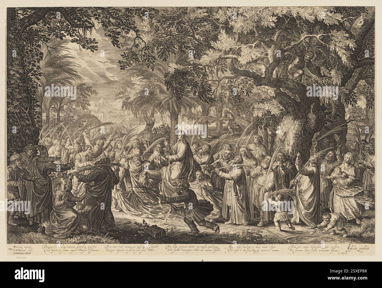 This engraving of Christ entering Jerusalem (1634) is after the work of ...