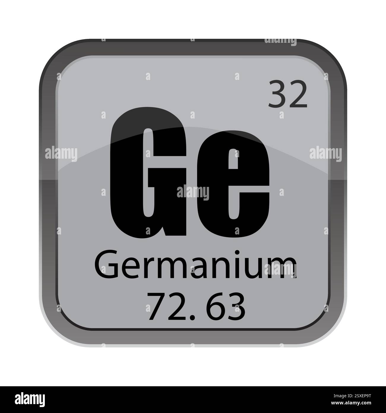 Ge Germanium symbol. Number 32 detail. Weight 72.63 note. Vector ...