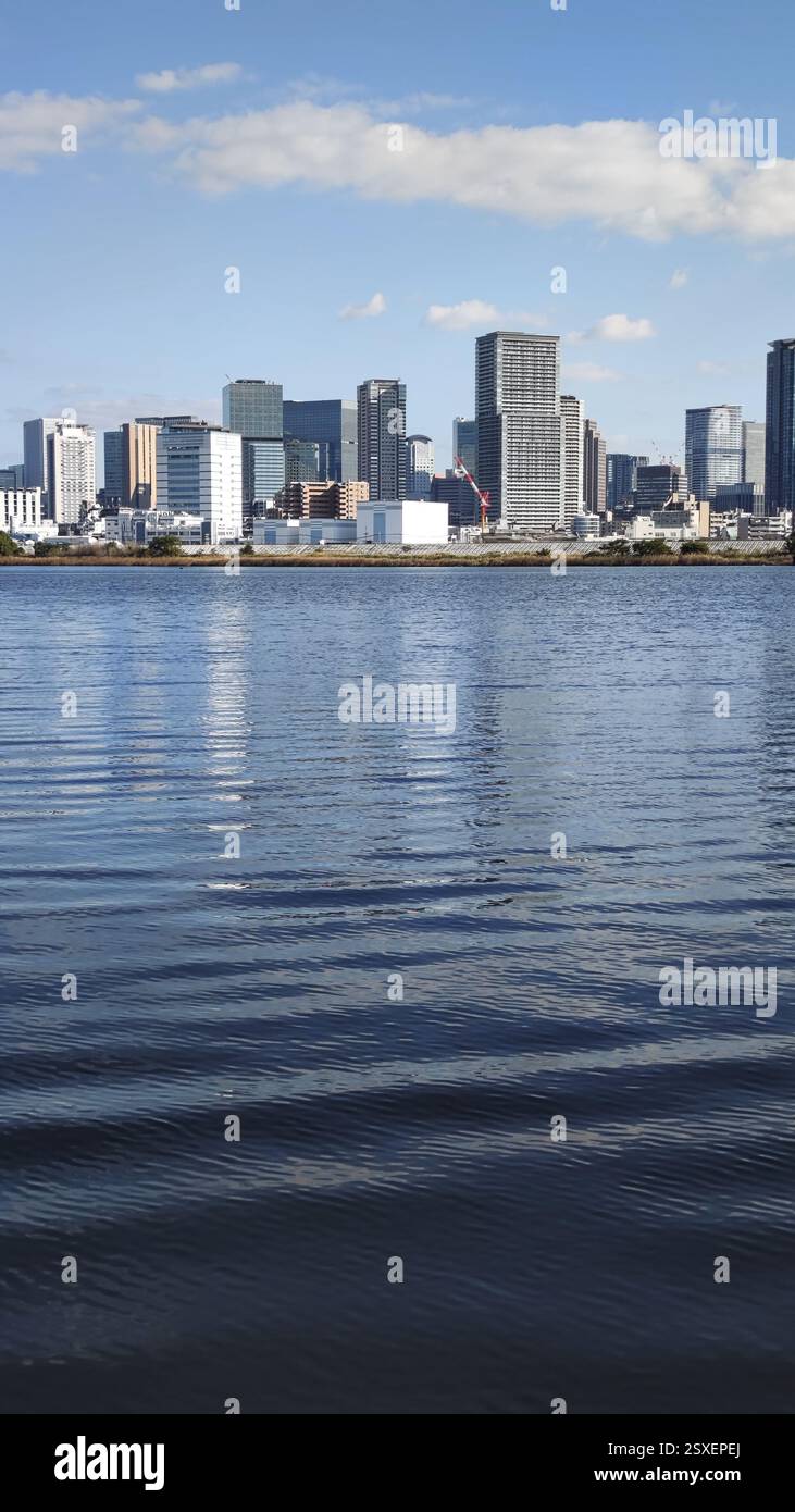 Yodo River and Osaka Umeda skyline modern japanese city buildings with ...