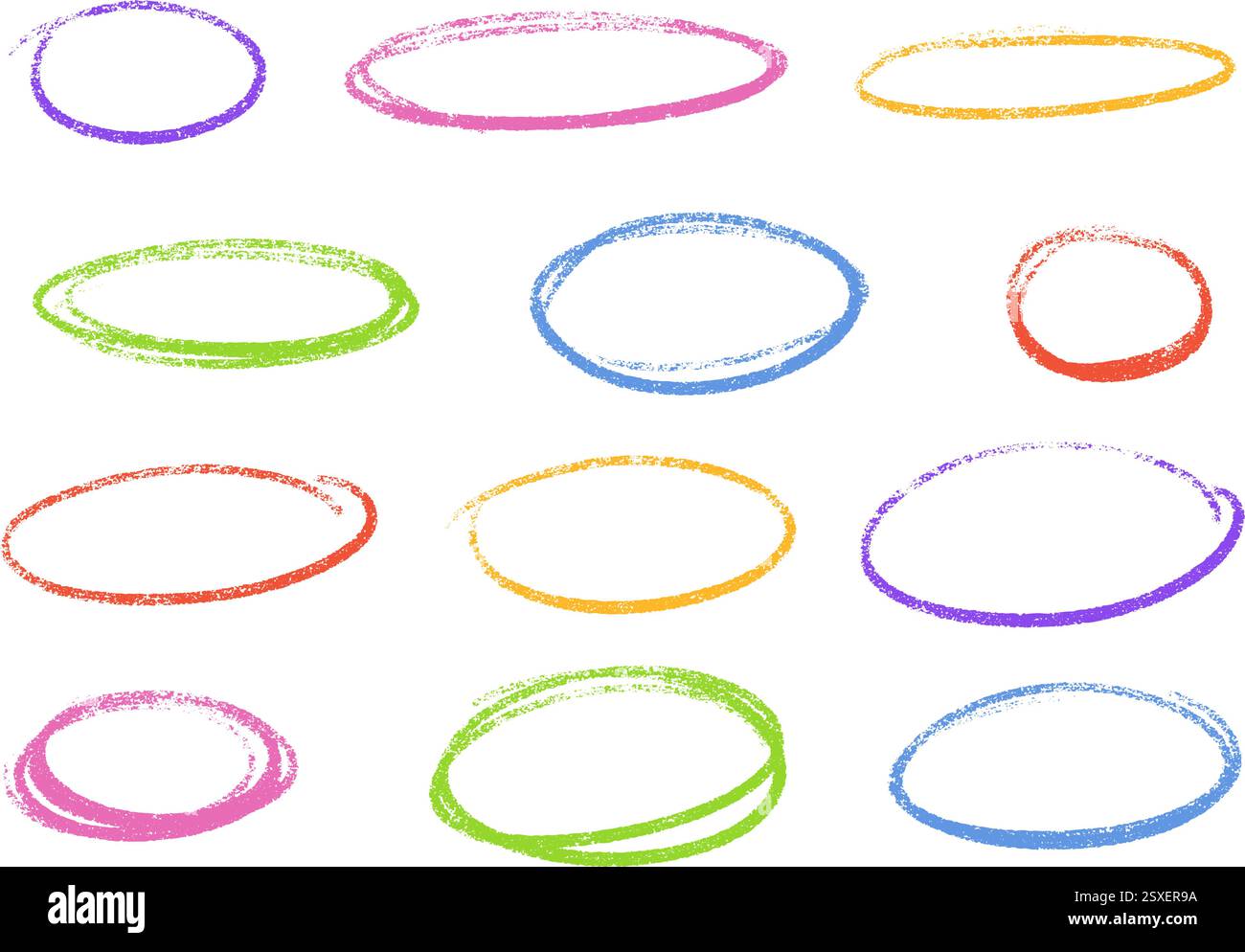 Crayon ellipse highlight chalk collection. Oval outlines with grainy ...
