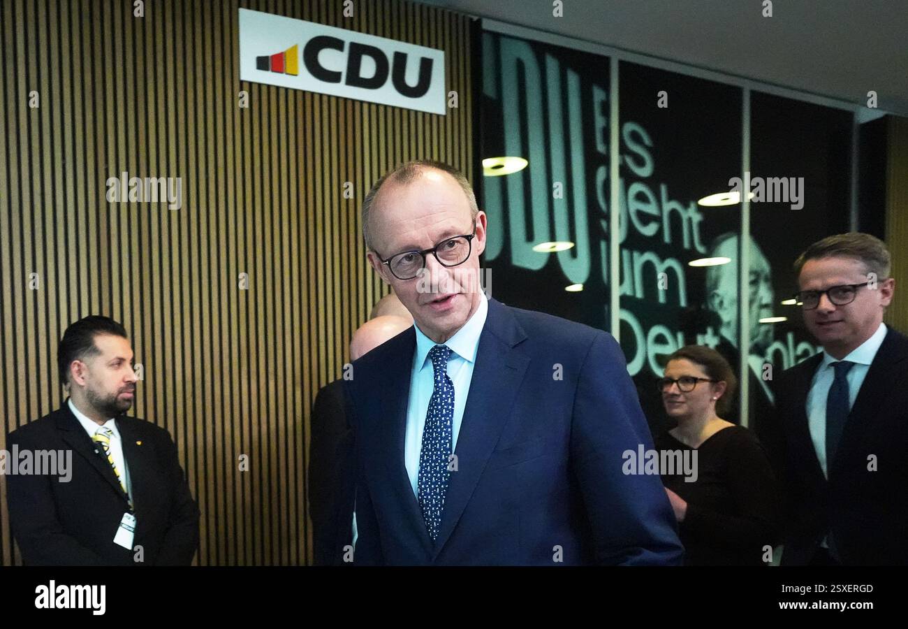 Berlin, Germany. 24th Feb, 2025. Friedrich Merz (M), CDU federal ...