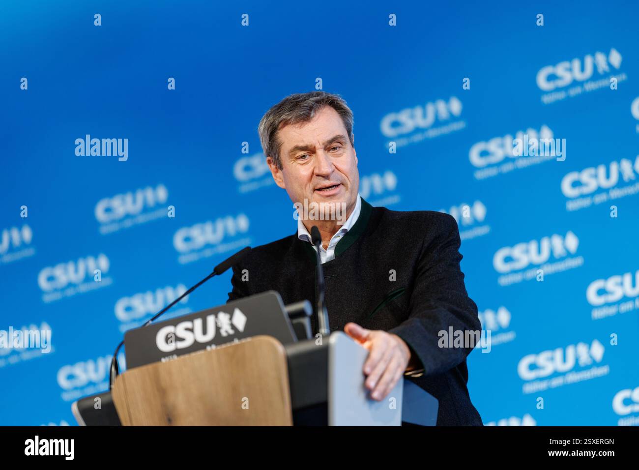 Munich, Germany. 24th Feb, 2025. Markus Söder (CSU), party chairman and ...