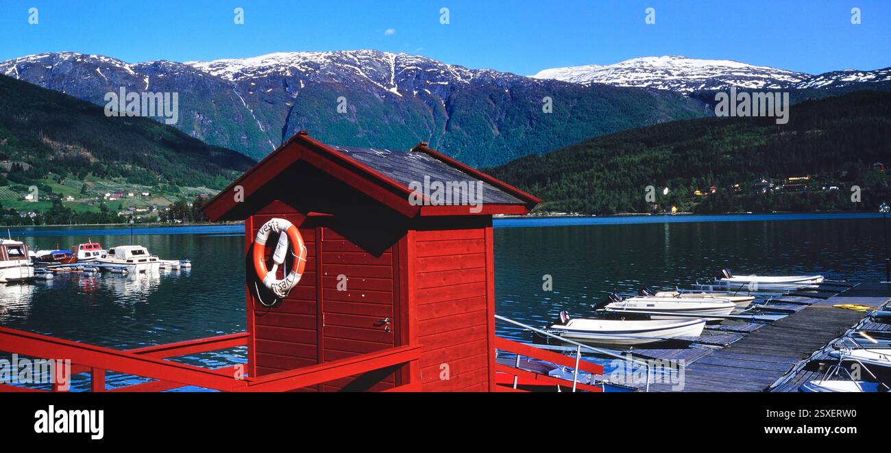 The panoramic landscape from the waterfront at Ulvik, Hardangerford ...