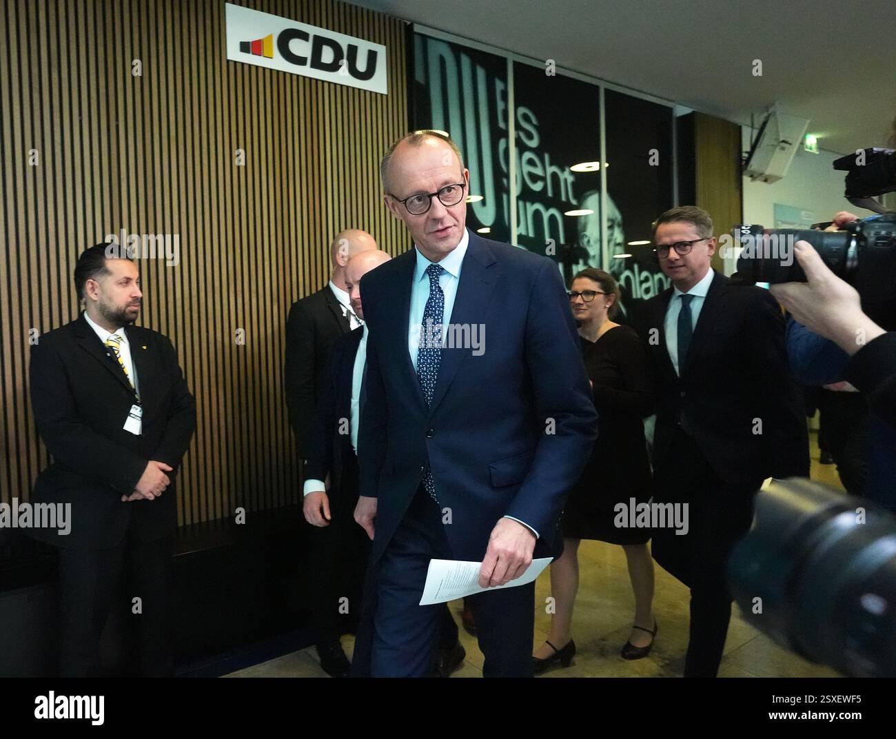 Berlin, Germany. 24th Feb, 2025. Friedrich Merz (M), CDU federal ...