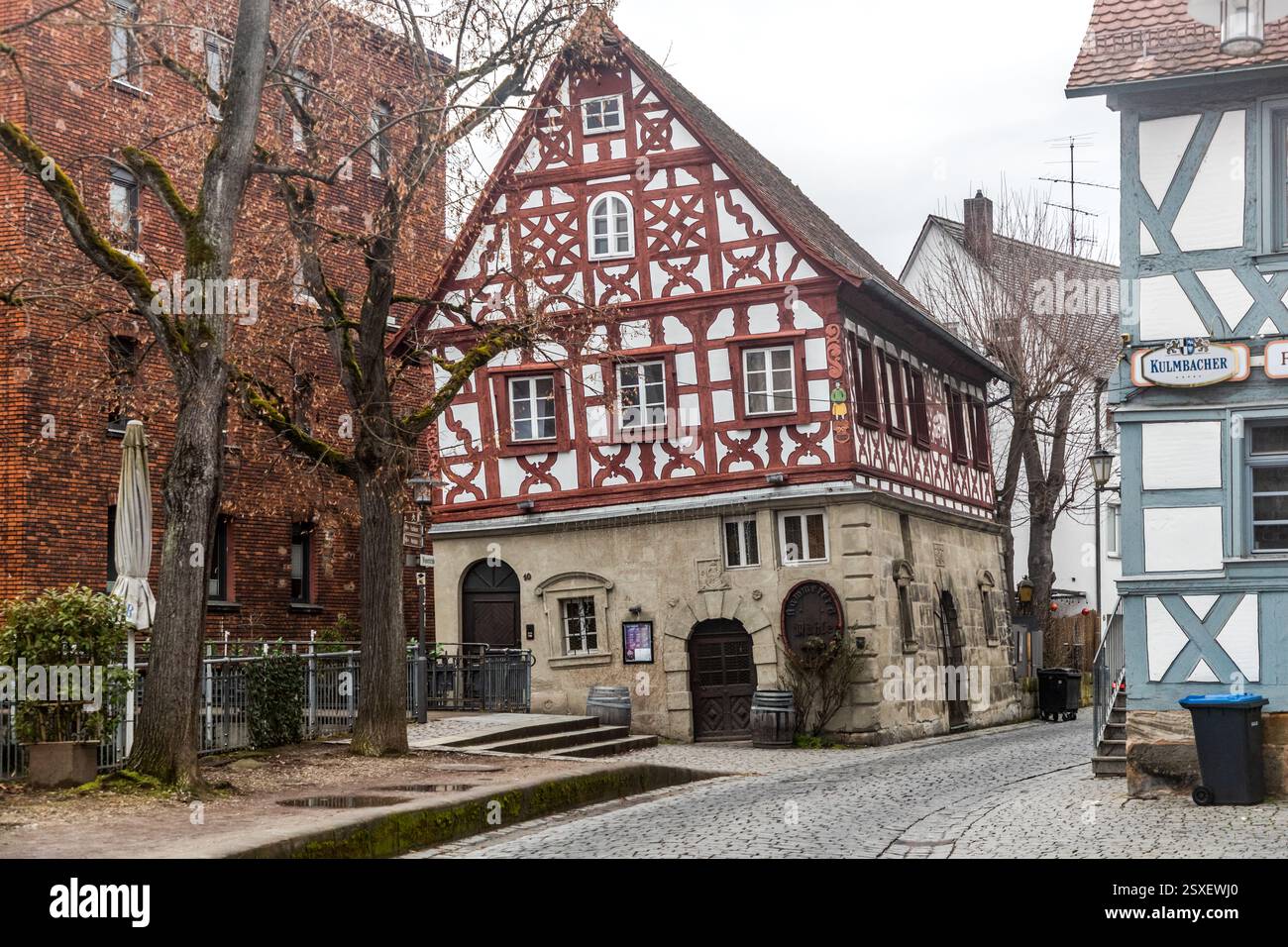 Das Schiefe Haus (The leaning house) in Forchheim, Germany shows a ...