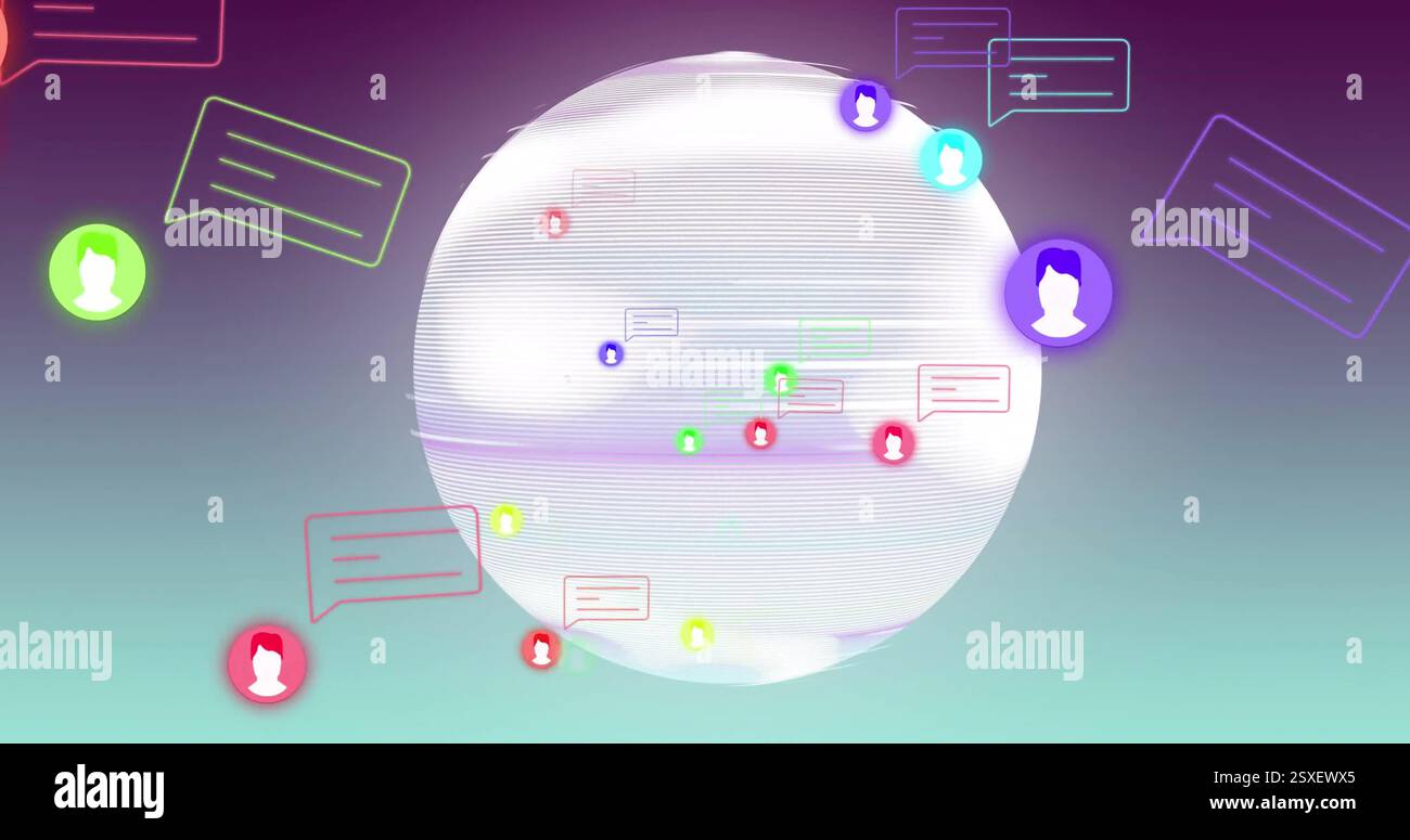 Image of network of connections with digital icons over globe Stock ...