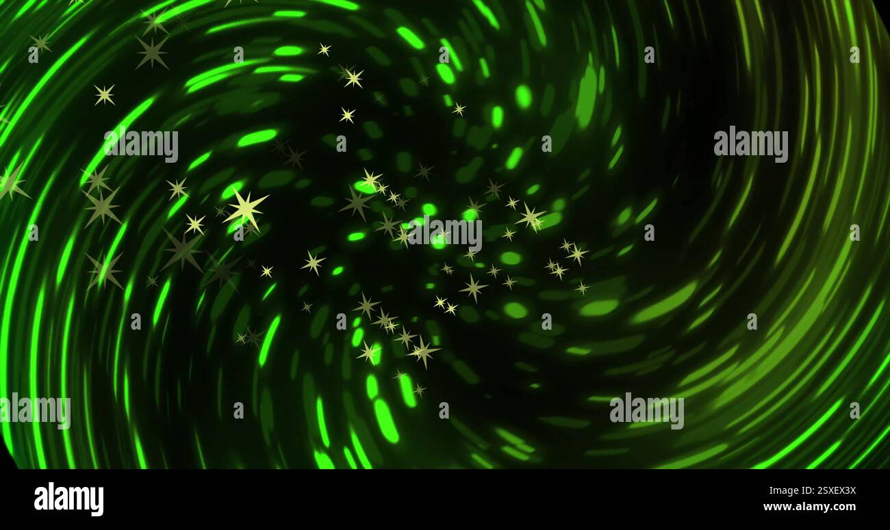 Image of glowing green light trails moving over black background Stock ...