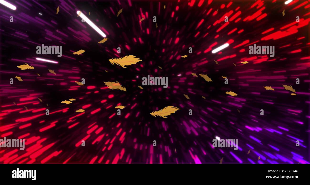 Image of glowing red light trails moving over black background Stock ...