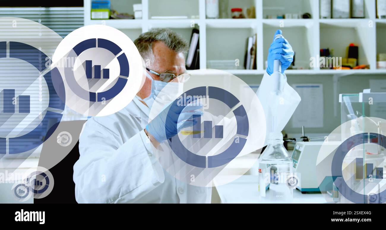 Image of scientific data processing over diverse scientists in ...