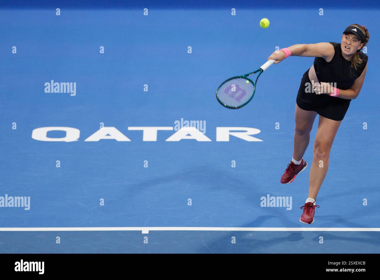 Jelena Ostapenko of Latvia during the Qatar TotalEnergies Open 2025, WTA 1000 tennis tournament ...