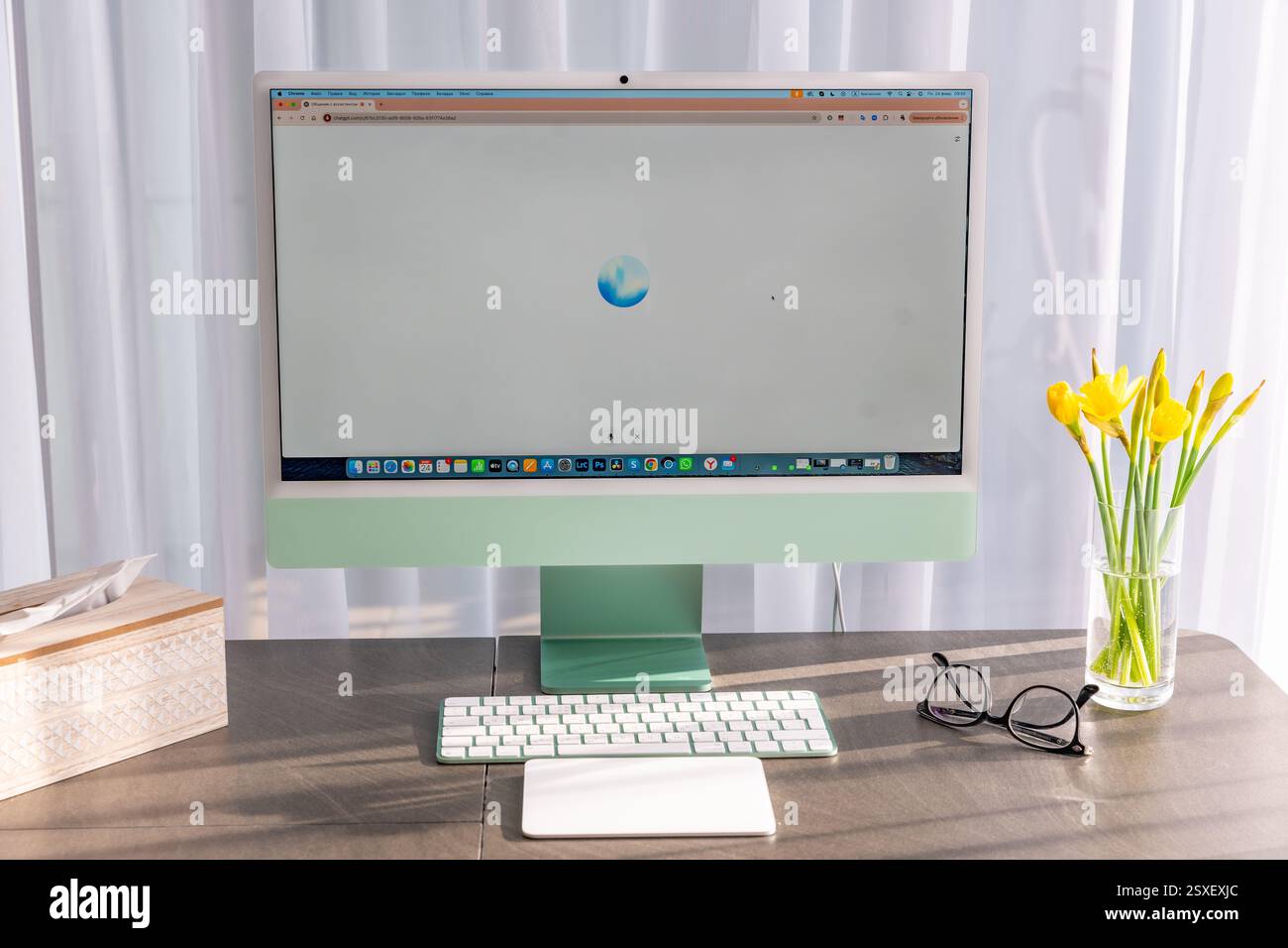 Prague, Czech republic - February 24, 2025: Work place with iMac with ...