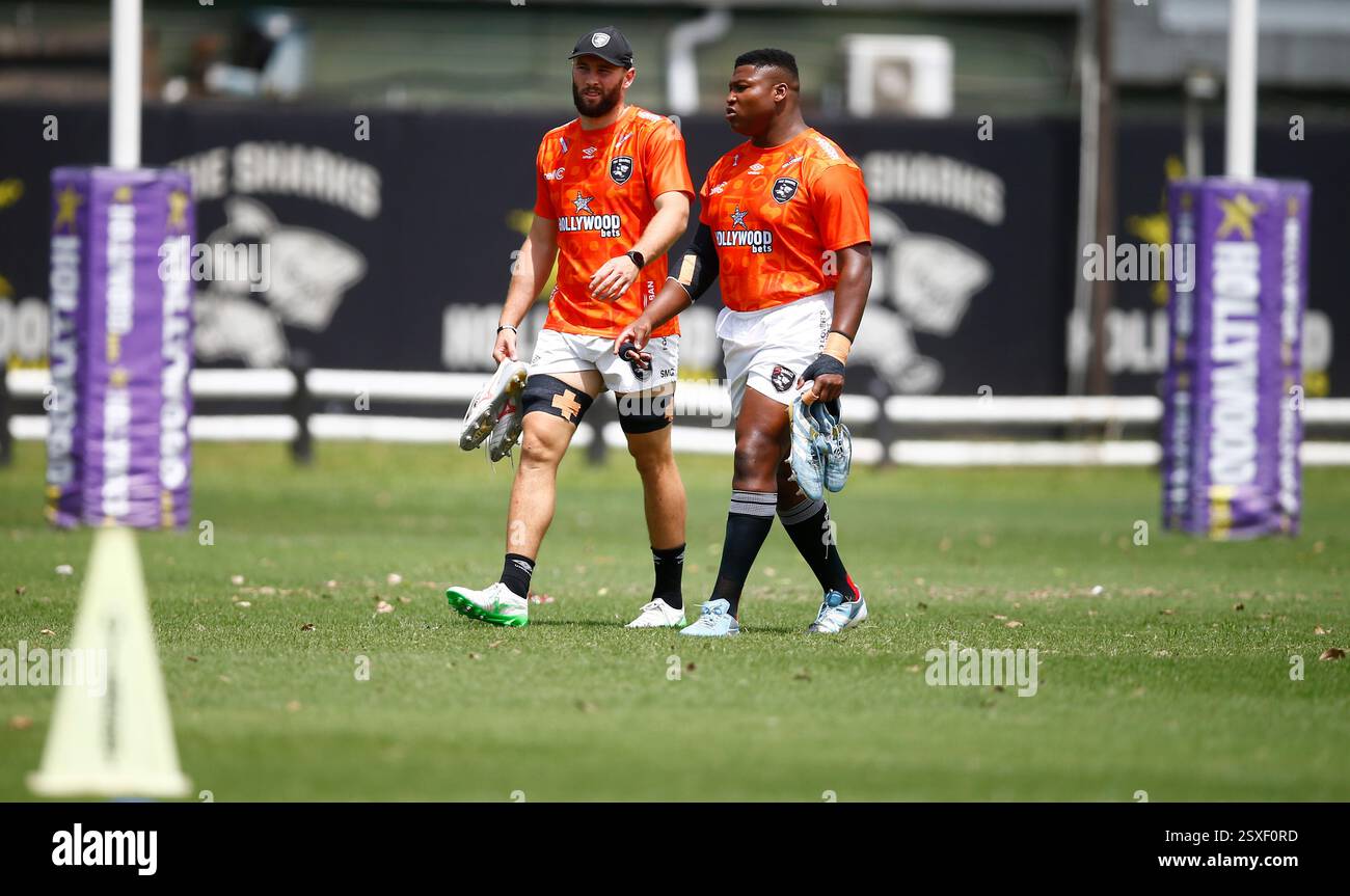 Nick Hatton of the Hollywoodbets Sharks with Nthuthuko Mchunu of the ...