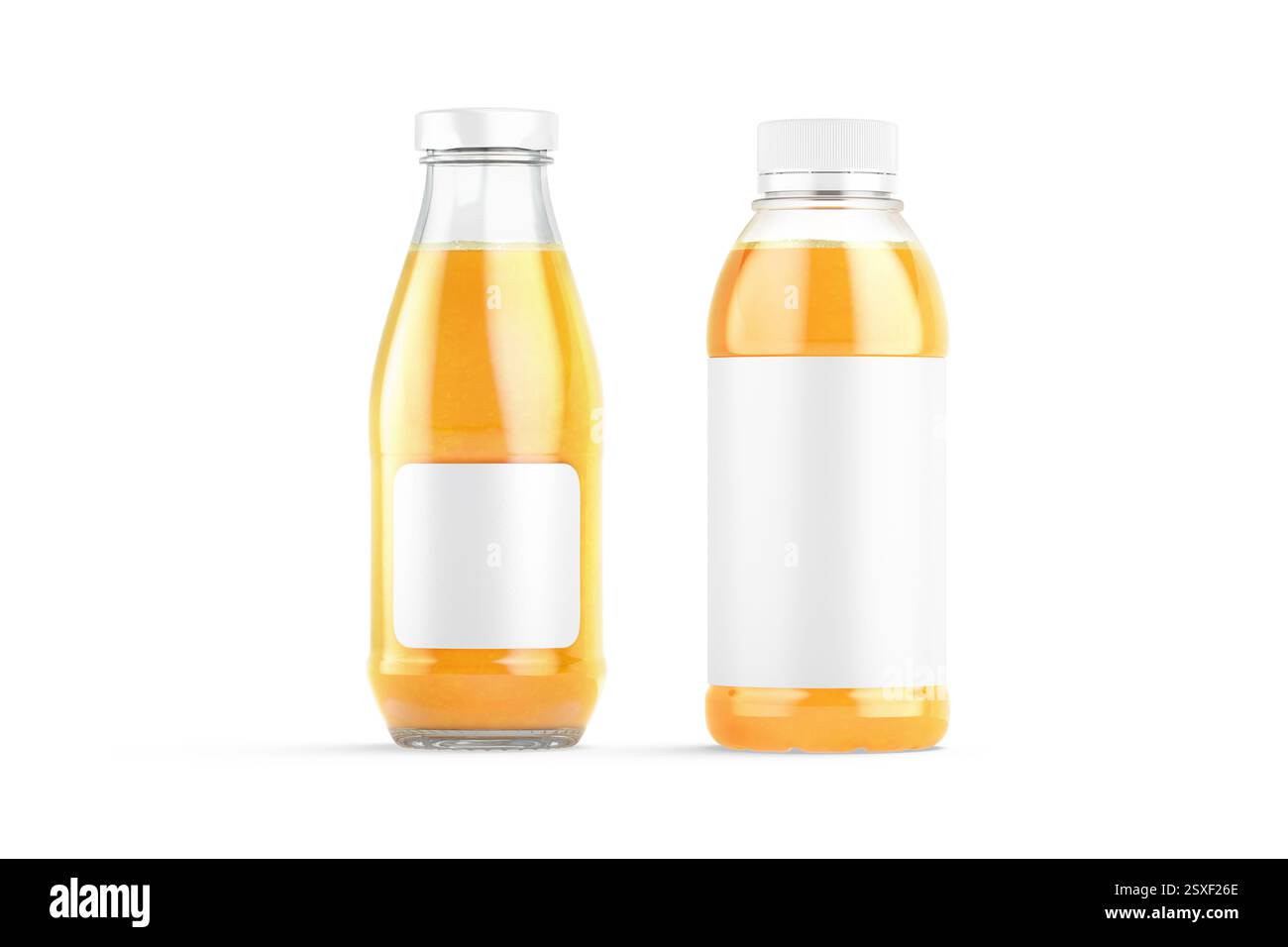 Blank transparent 16 oz plastic and glass orange juice bottle mockup ...