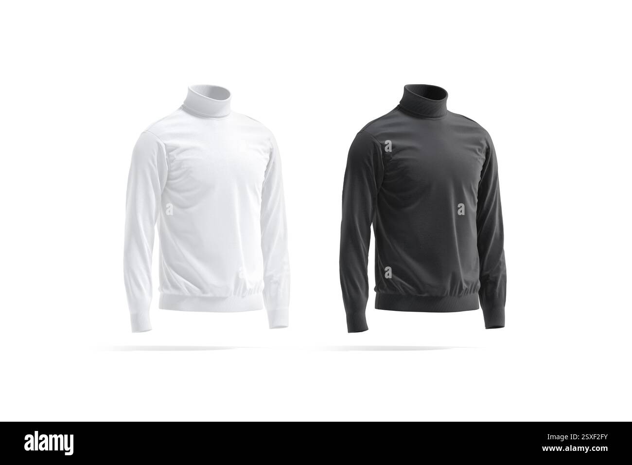 Blank black and white turtleneck sweater mockup, side view, 3d ...