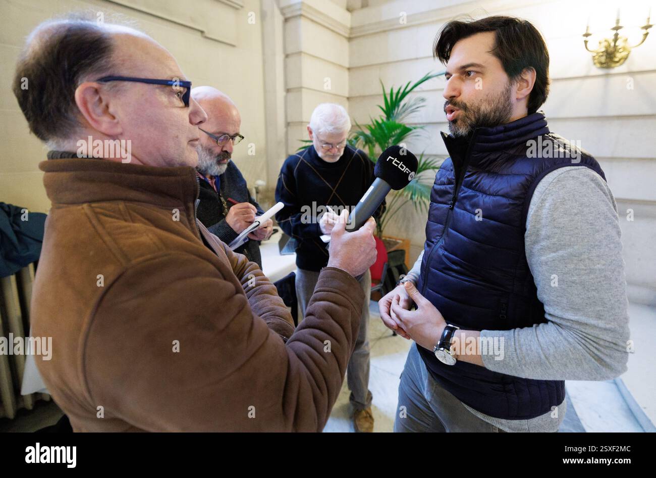 MR chairman Georges-Louis Bouchez talks to the press after a meeting ...