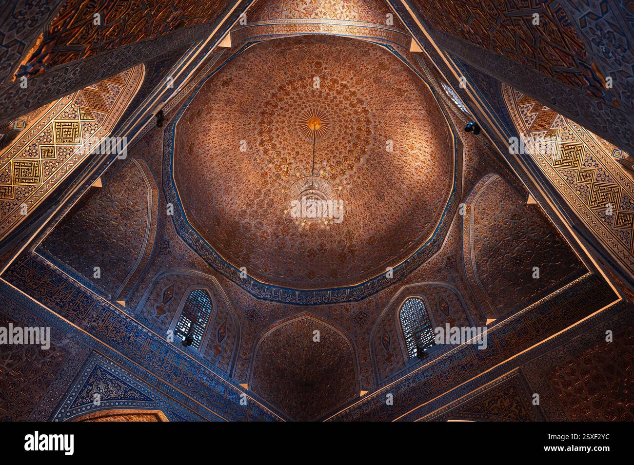 Full view of the domed ceiling of the Amir Temur Mausoleum Gur-i Amir ...
