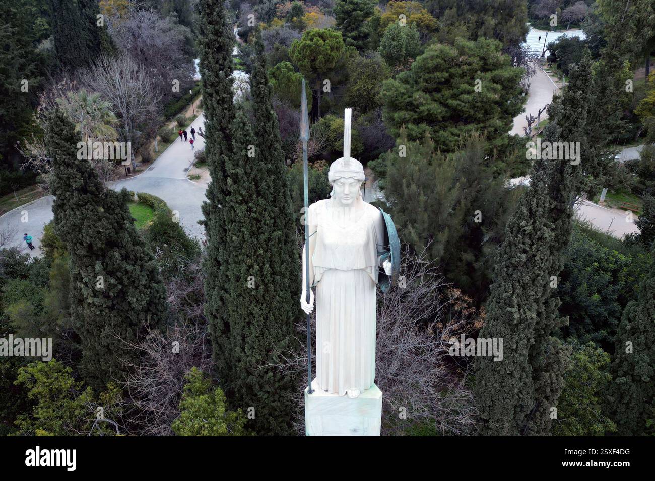 An aerial photograph taken by a drone shows people enjoy a walk, as the ...