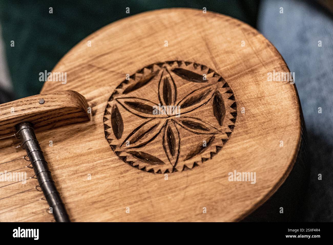 Decorative detail of Kankles, Lithuanian plucked string instrument ...