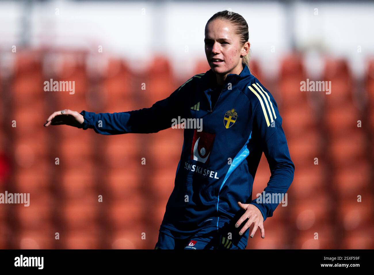 250224 Hanna Lundkvist of the Swedish women's national football team at a training session on ...
