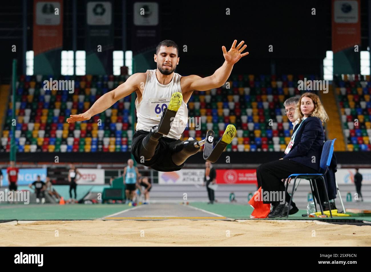 ISTANBUL, TURKIYE - JANUARY 18, 2025: Undefined athlete long jumping ...