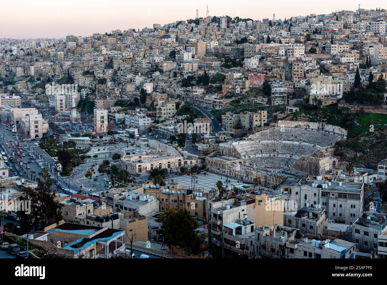 View of the old city center of Amman, Jordan with Roman theatre and ...