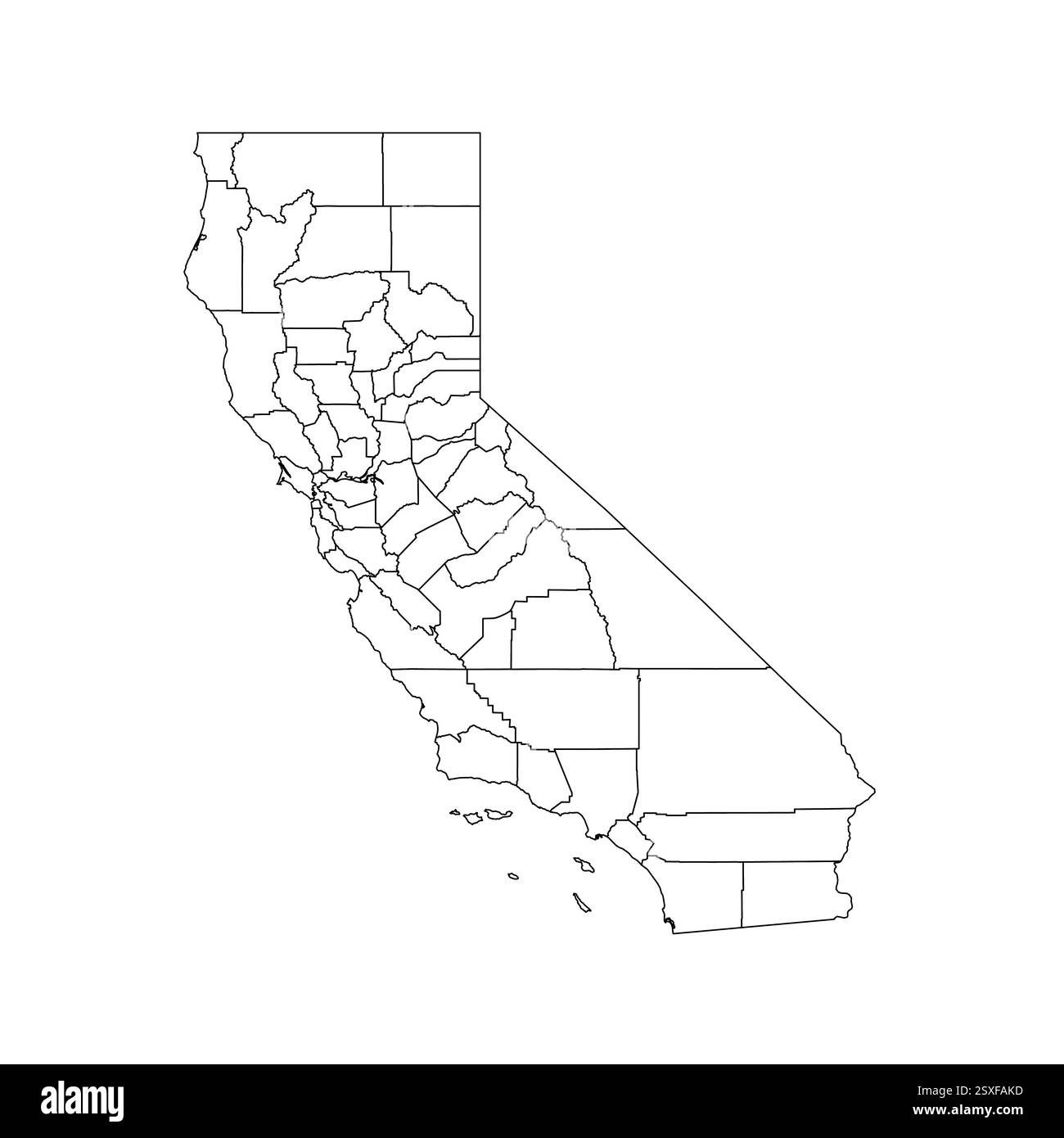California, CA - detailed political map of US state. Administrative map divided into counties ...