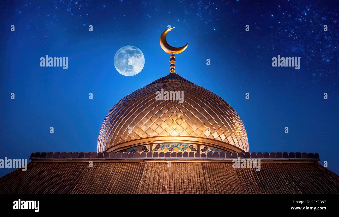 Golden dome topped with a crescent reflects the festive spirit of ...