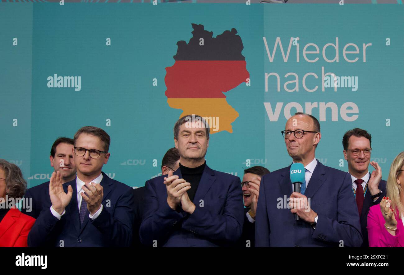 Berlin, Germany. February 23, 2025. Christian Democratic Union (CDU) leader Friedrich Merz ...