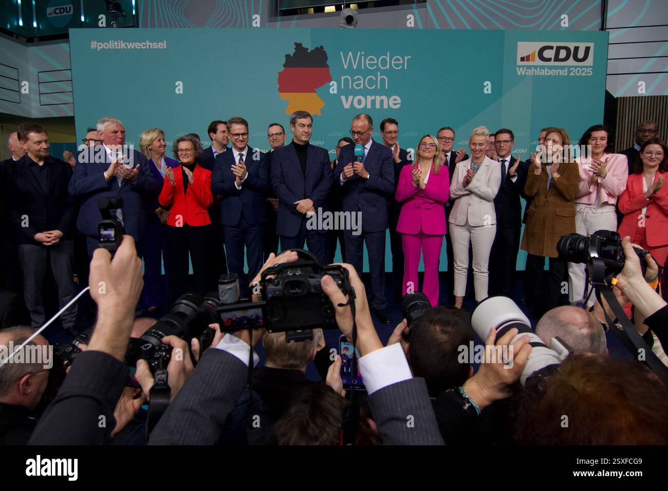 Berlin, Germany. February 23, 2025. Christian Democratic Union (CDU) leader Friedrich Merz ...