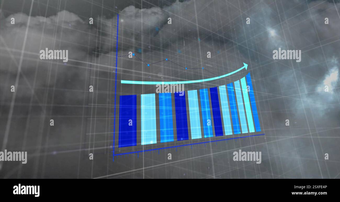 Image of blue diagrams and arrow over storm Stock Photo - Alamy