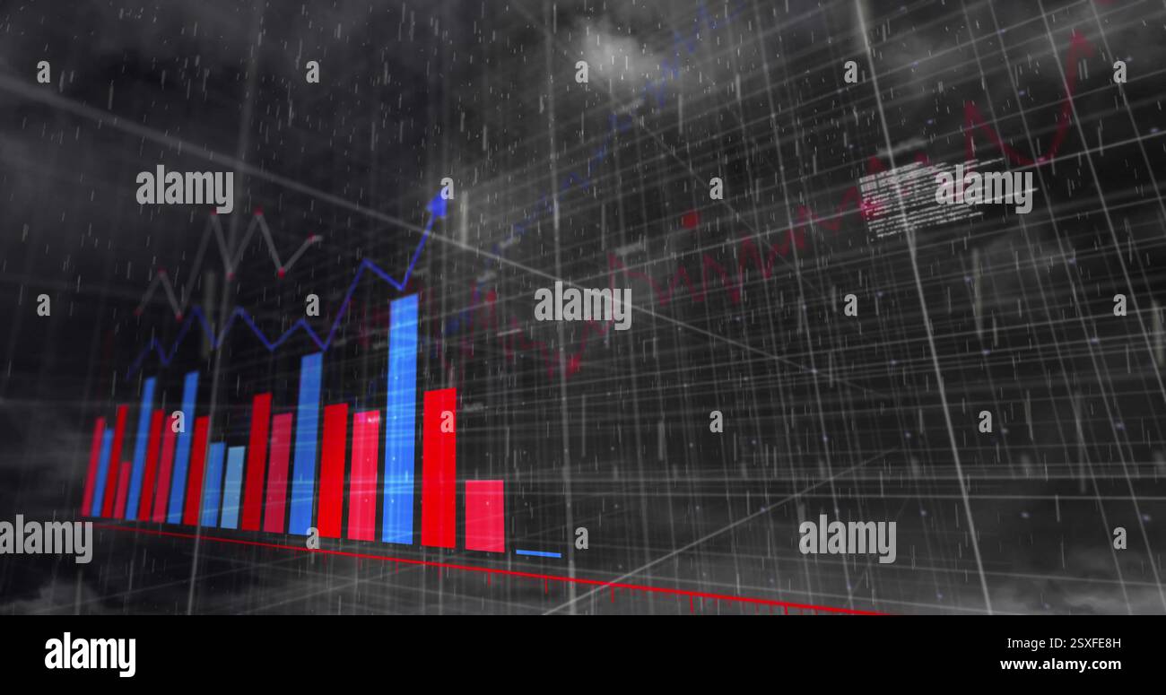 Image of data processing and diagrams over storm Stock Photo - Alamy