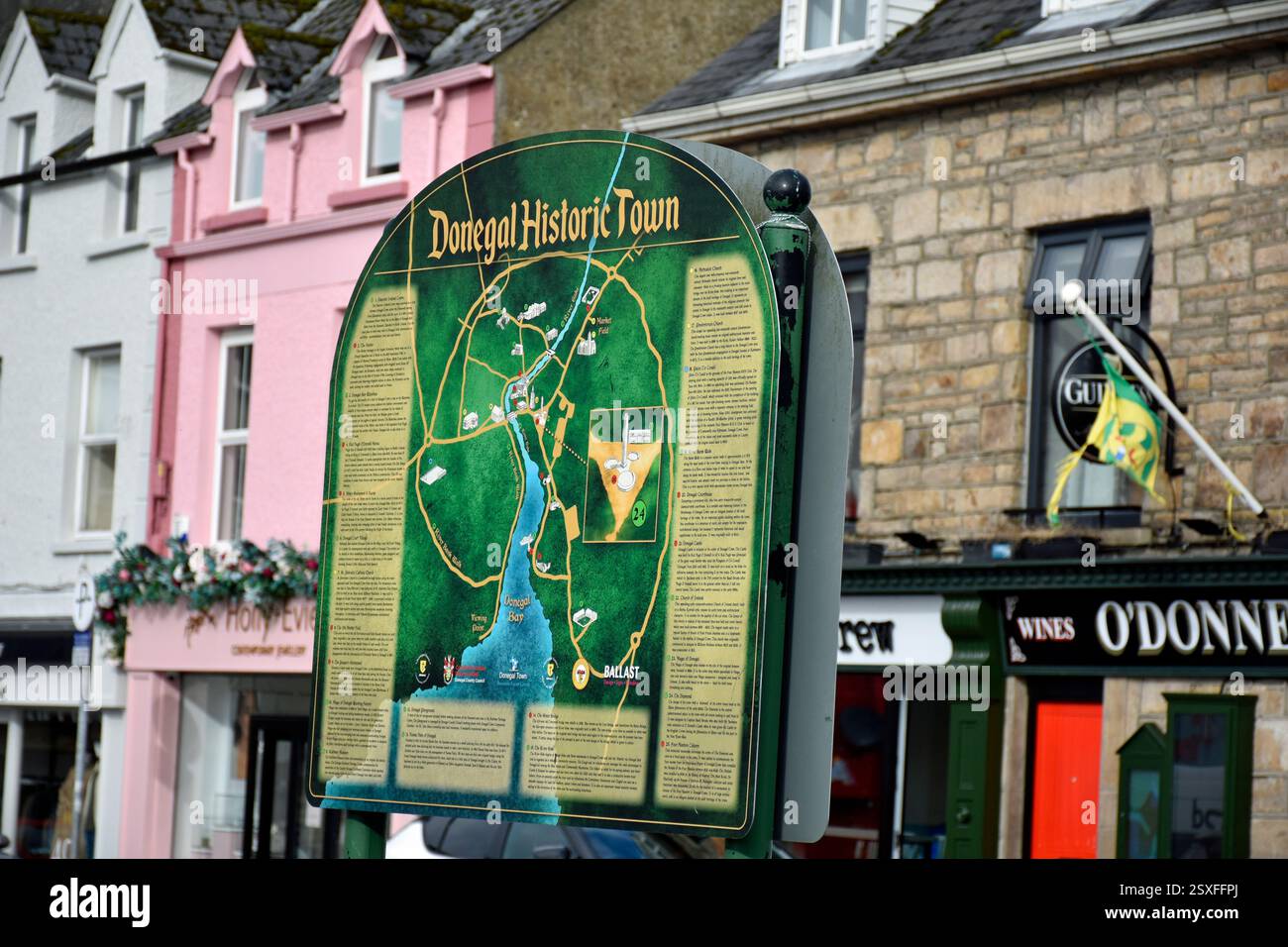 Historic Town tourist guide signage sign in Donegal Town, Ireland Stock ...