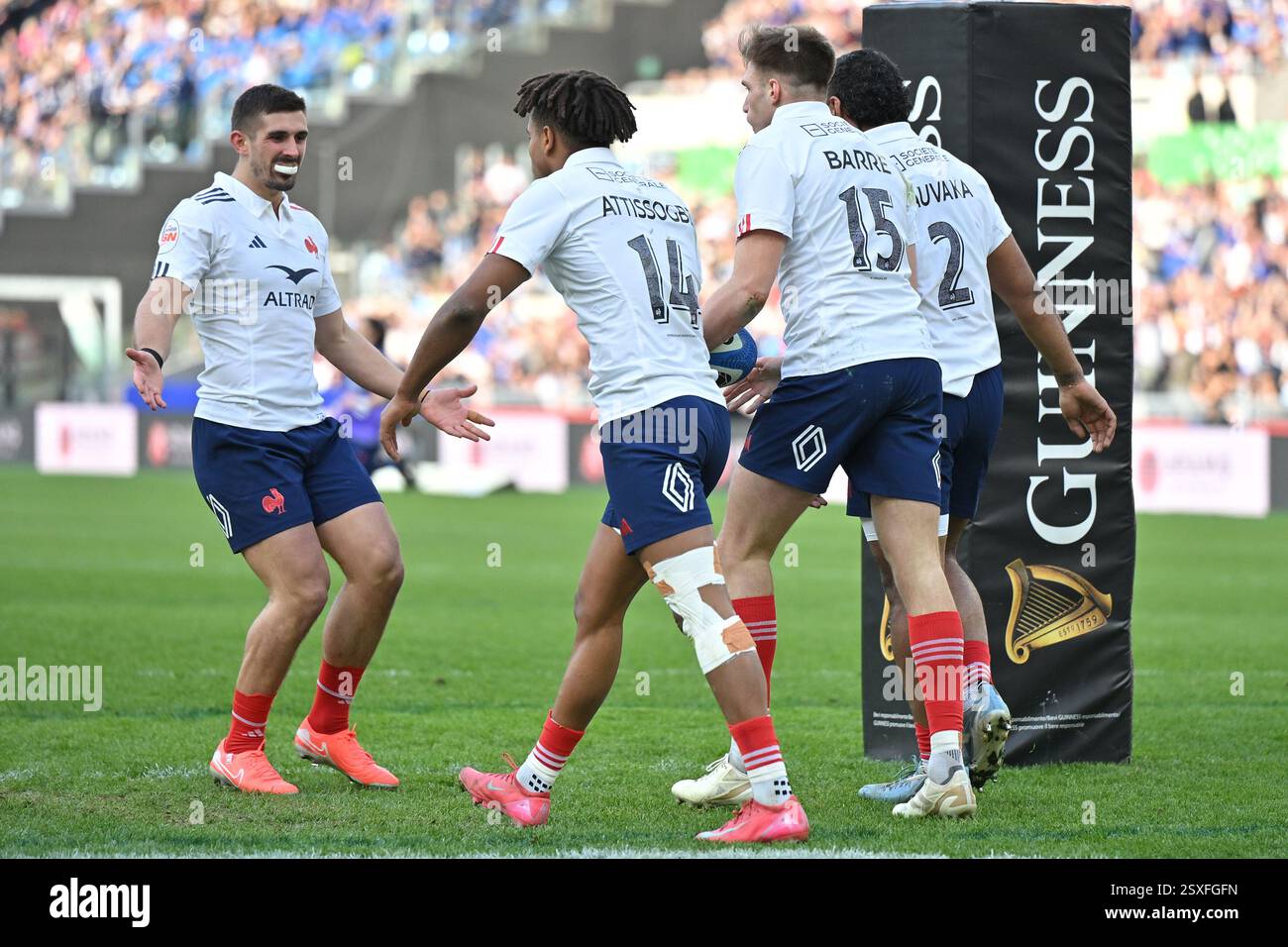 Leo Barre of France celebrates with teammates during the Guinness Six ...