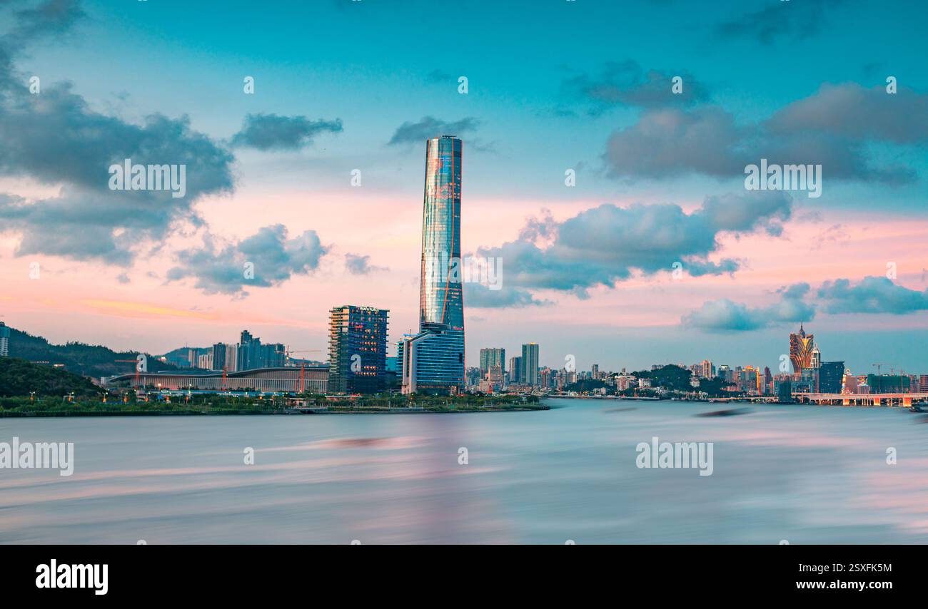 Night aerial view of Zhuhai Center Building in Guangdong Province ...