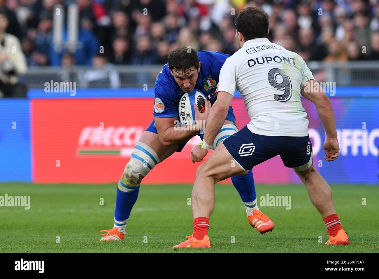 Rome, Italy. 23rd Feb, 2025. Michele Lamaro of Italy (L) and Antoine ...