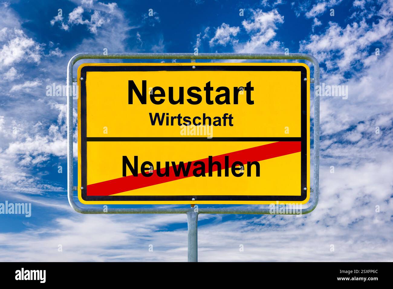 Neustart der Wirtschaft nach Neuwahlen Vor einem blauen Himmel steht ...