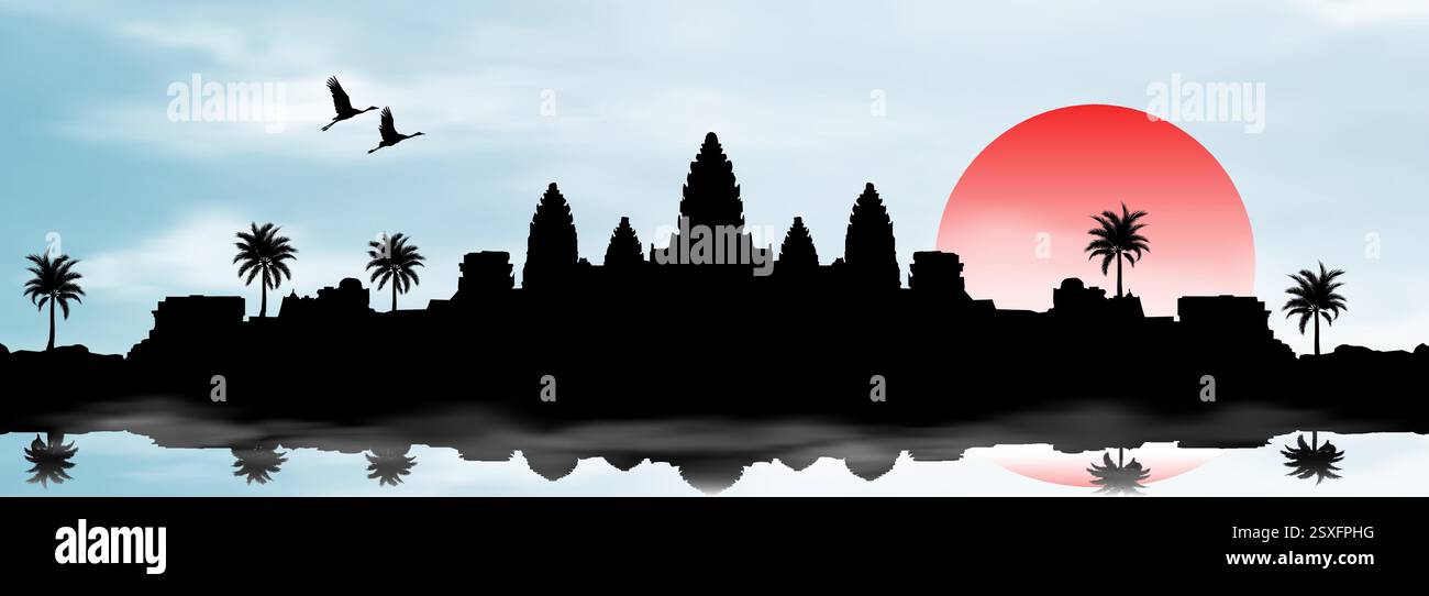 The very ancient city of Angkor Wat at sunset. Buddhist temple complex ...