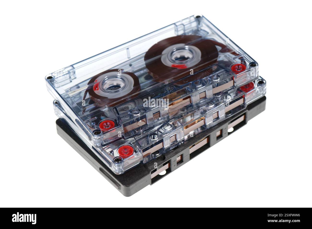 Stack of retro audio cassettes isolated on white background, 80's music ...