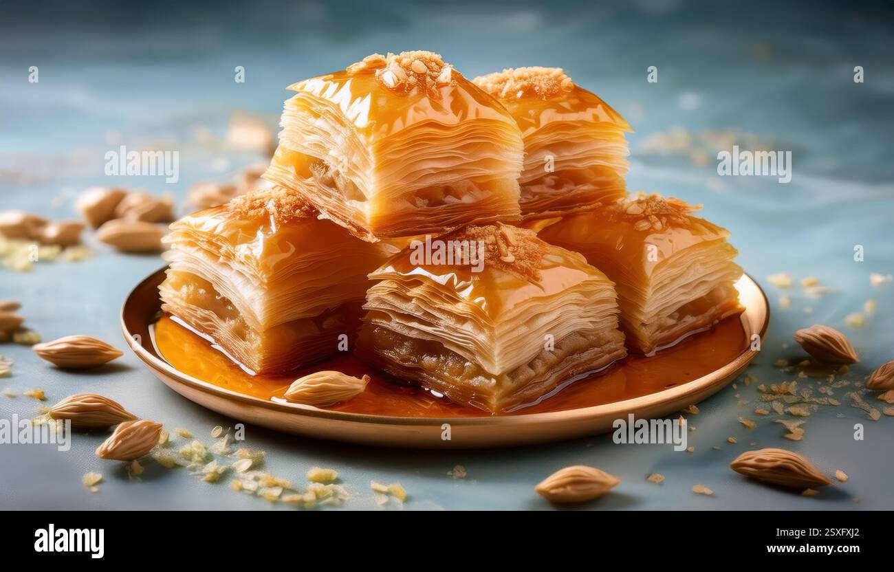 Sweet and flaky baklava drizzled with syrup create a festive mood ...