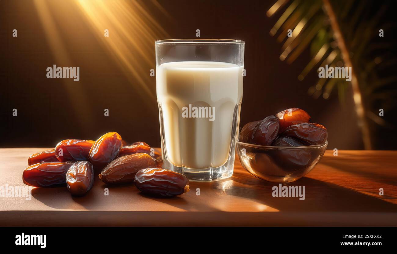 Dates and milk beautifully arranged for Iftar, capturing the spirit of ...