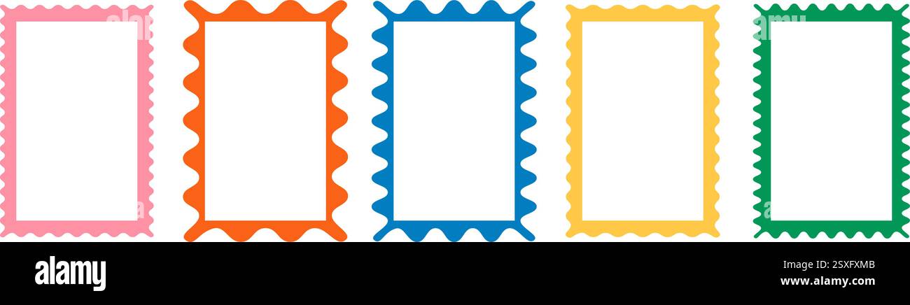 Wave scalloped edge borders set. Trendy curved silhouette frame box ...