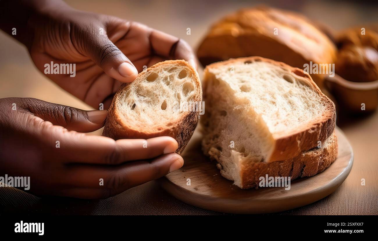 Hands woman breaking sharing hi-res stock photography and images - Alamy