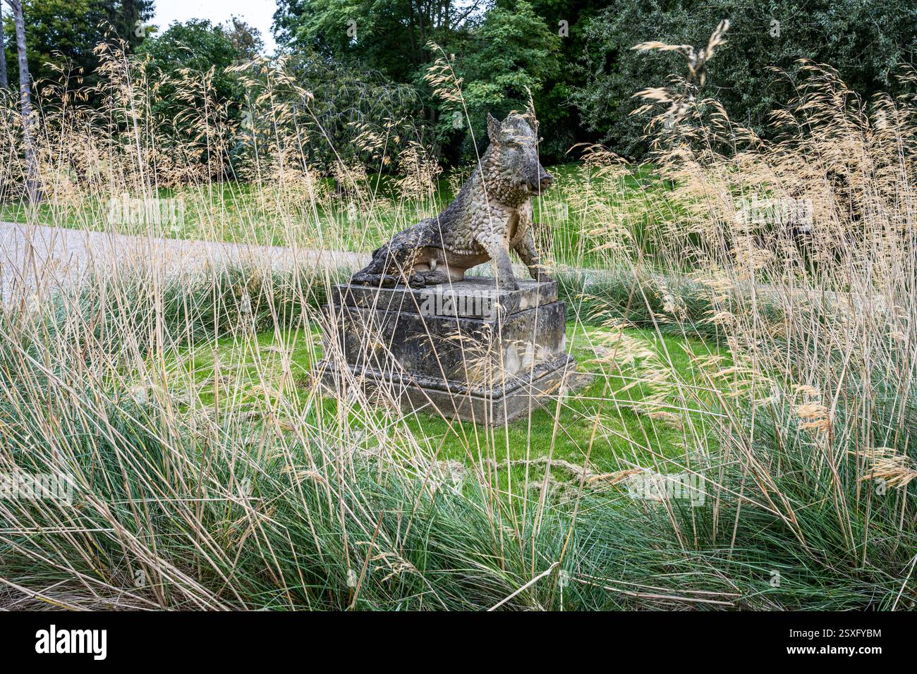 Wild boar statue and grasses outside Bayfield Hall, an 18th century ...