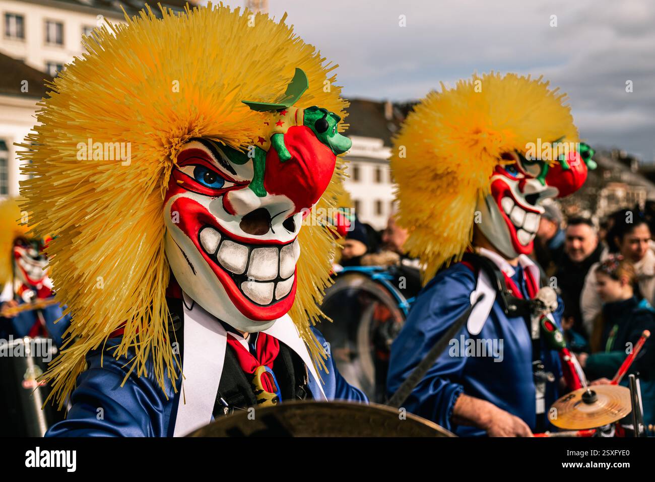 Basler Fasnacht parade (Cortege) with groups in full costume Stock ...
