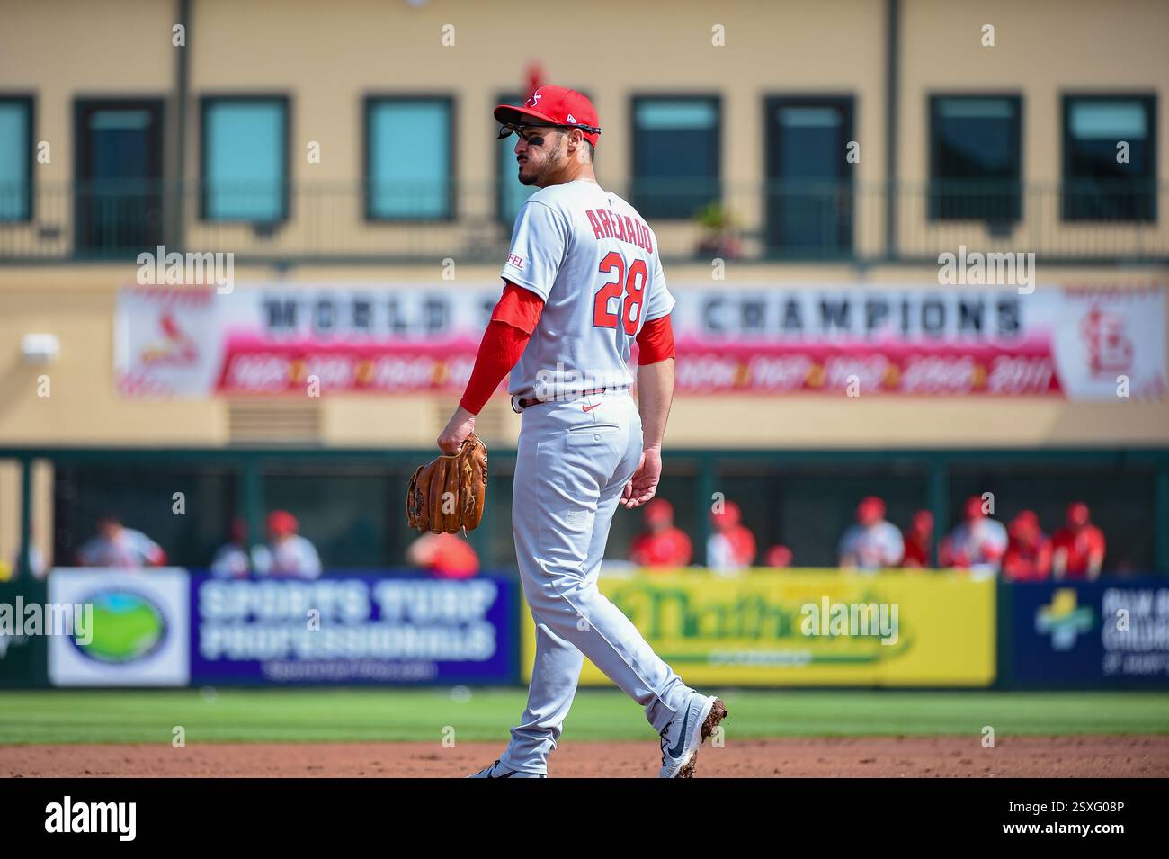 Feb 22, 2025; Jupiter, FL, USA; St. Louis Cardinals third baseman Nolan ...