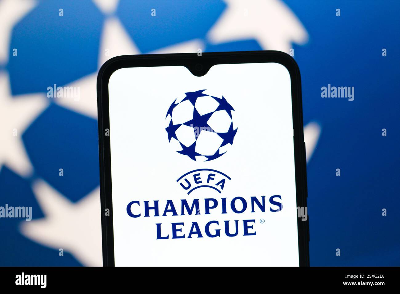 In this photo illustration, the UEFA Champions League (UCL) logo is ...