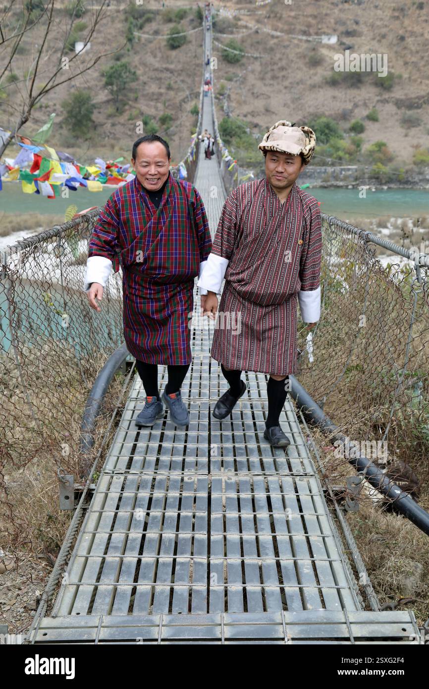 Punakha Suspension Bridge over the Po Chhu River in the Kingdom of ...